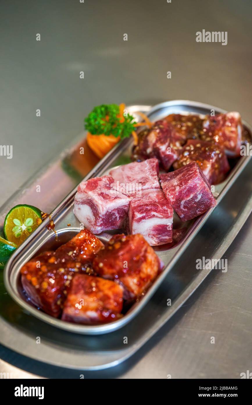 Korean charcoal grilled beef cubes Stock Photo - Alamy