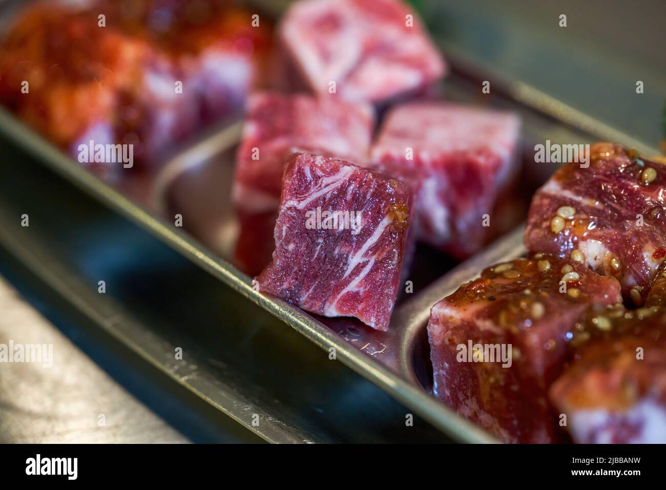 Korean charcoal grilled beef cubes Stock Photo - Alamy