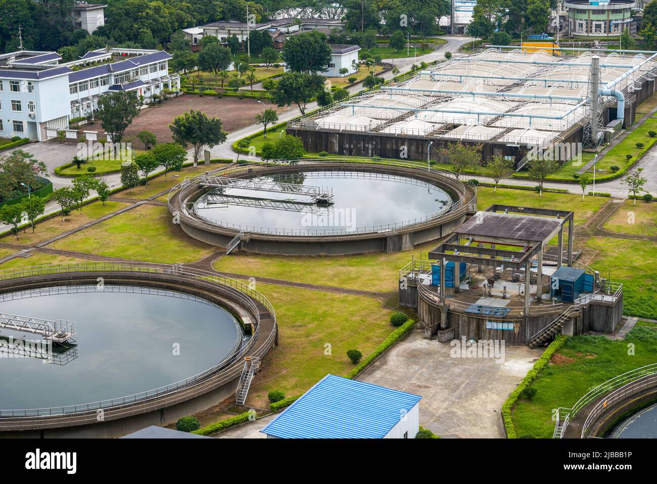 Various facilities and sedimentation tanks in sewage treatment plants Stock Photo - Alamy