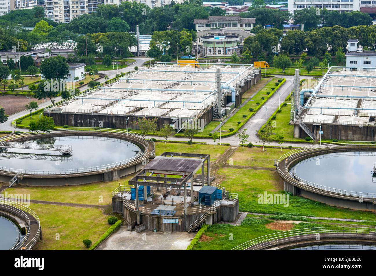 Various facilities and sedimentation tanks in sewage treatment plants Stock Photo - Alamy