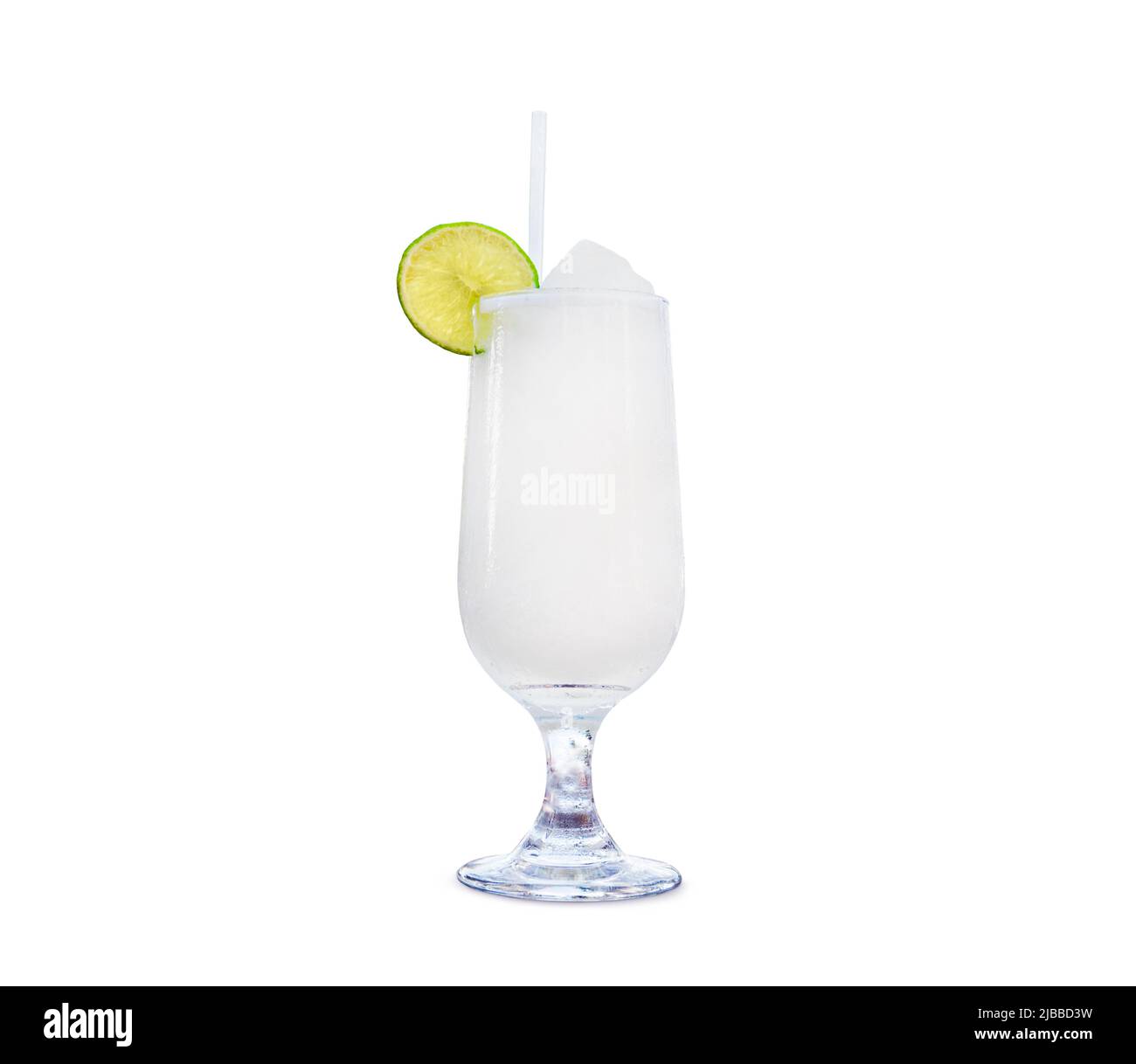 Glass with fresh lemonade inside. Clear glass with ice inside isolated ...