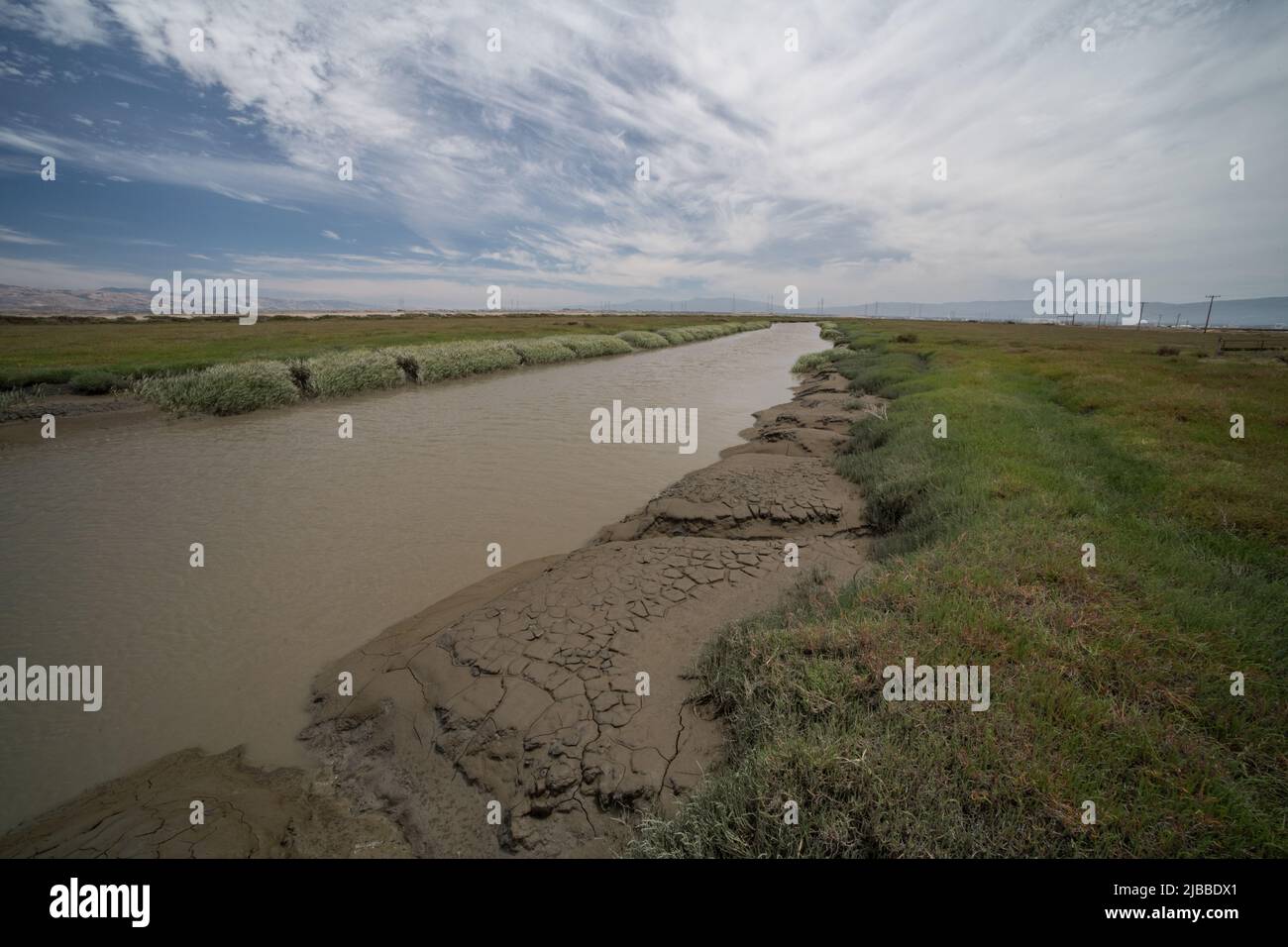 A channel in the coastal salt marsh ecosystem in the San Francisco Bay ...