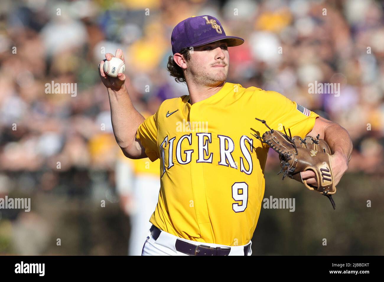 Jun 4, 2022: LSU pitcher Ty Floyd (9) started for the Tigers during a ...