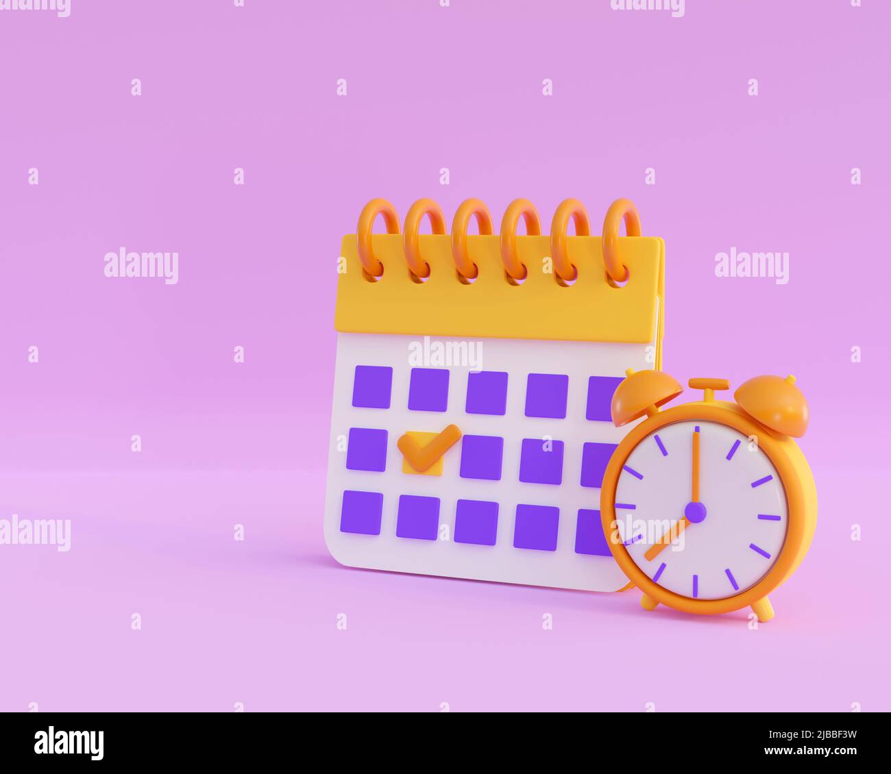 3d calendar with alarm clock icon. Concept of planning, management ...
