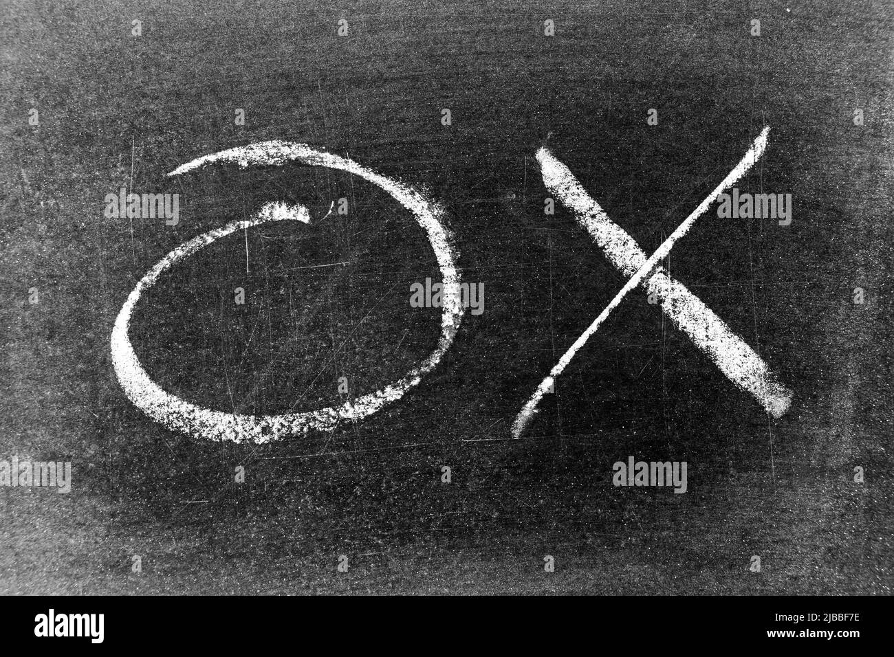 White color chalk hand drawing in check mark of right and wrong shape ...