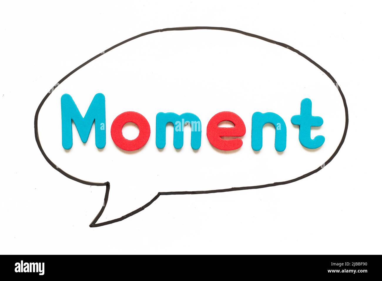 Alphabet letter with word moment in black line hand drawing as bubble ...