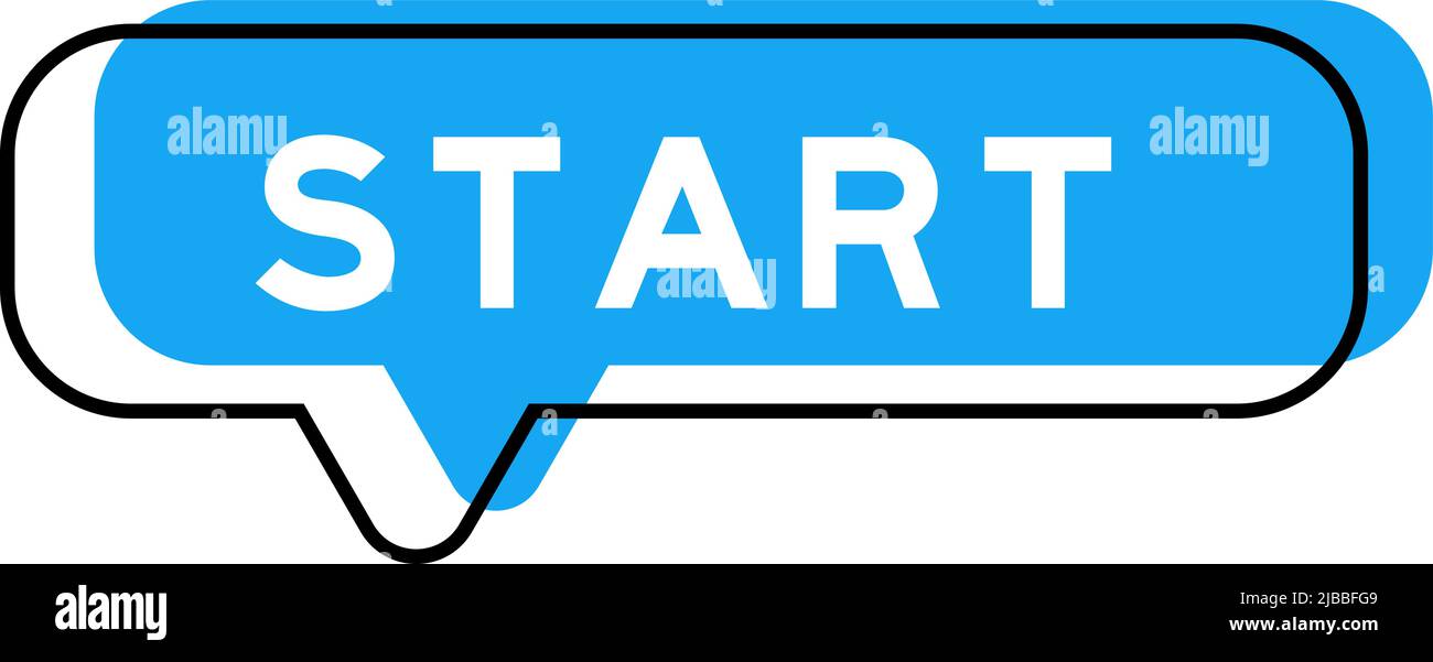 Speech banner and blue shade with word start on white background Stock ...