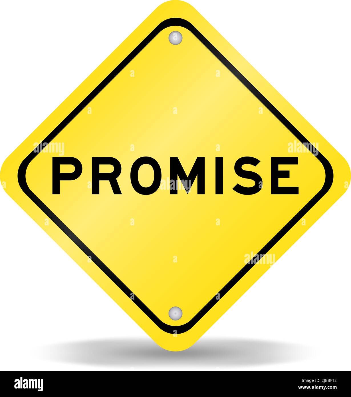 Yellow color transportation sign with word promise on white background ...