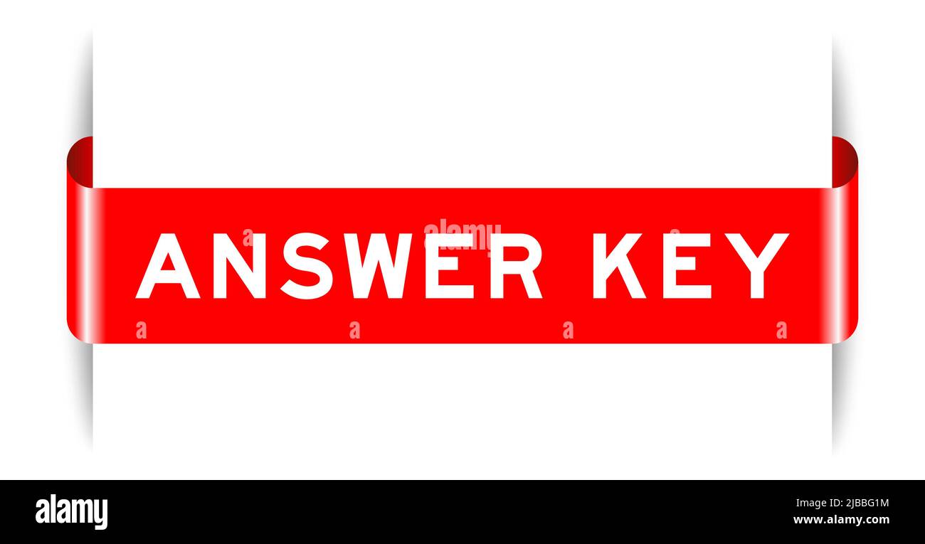 Red color inserted label banner with word answer key on white ...