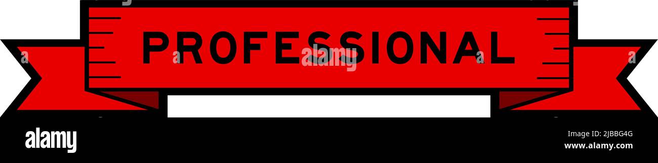 Ribbon label banner with word professional in red color on white ...