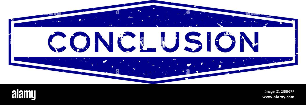 Grunge blue conclusion word hexagon rubber seal stamp on white ...