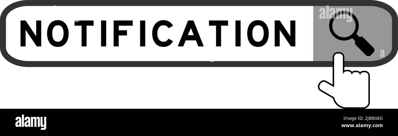 Search banner in word notification with hand over magnifier icon on ...