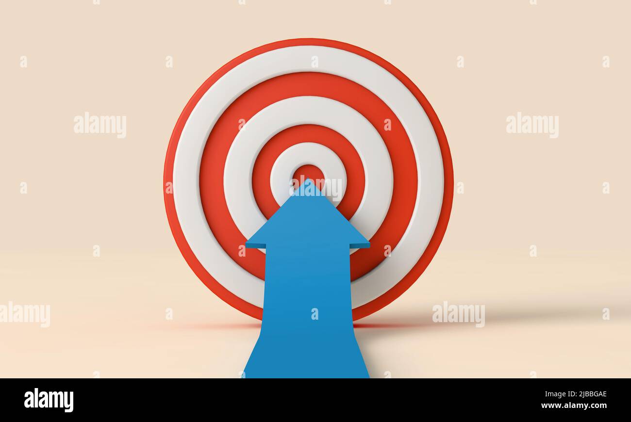 Arrow pointing to the middle of a red and white target. Business aims ...