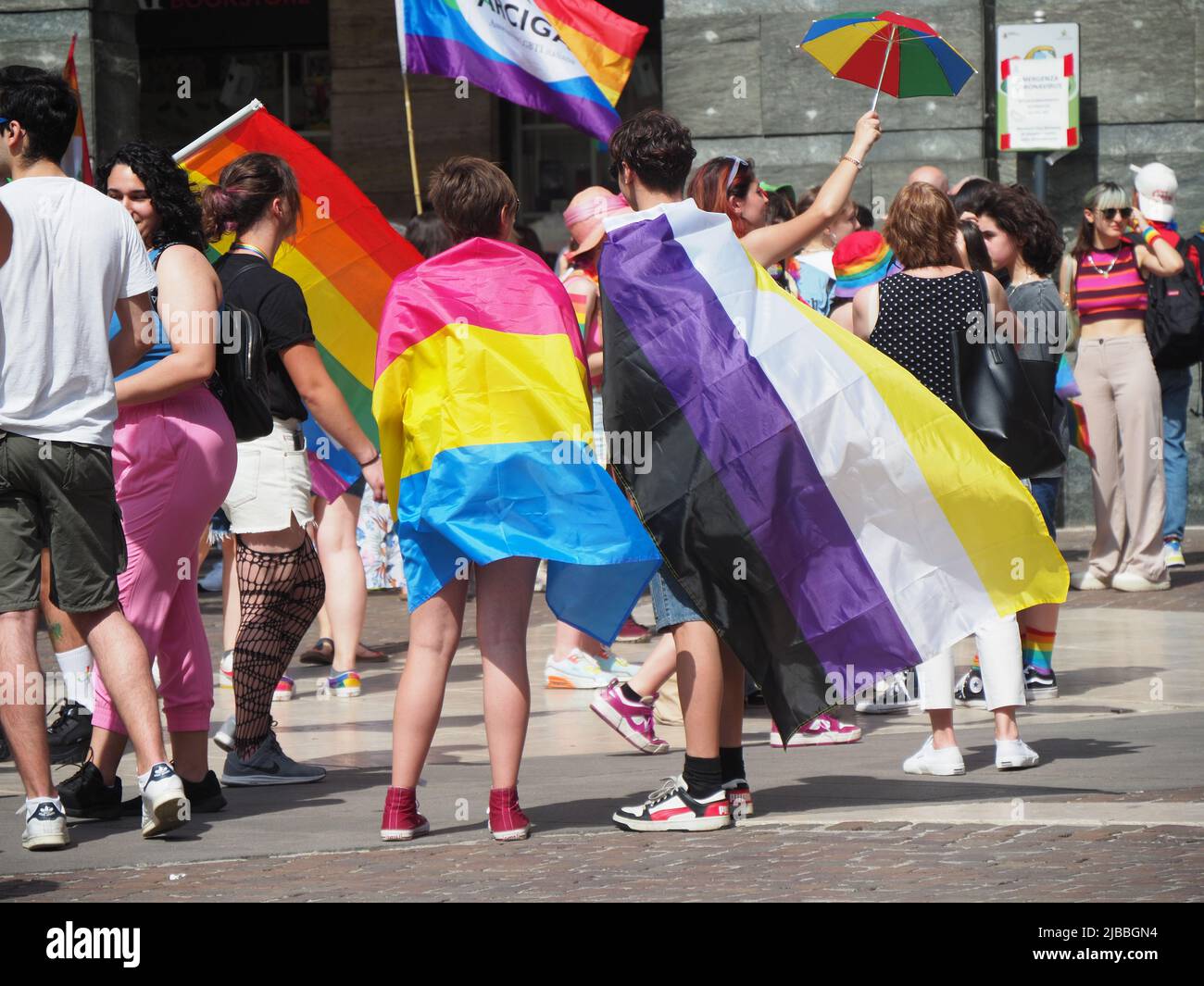 Cremona Pride, a rainbow city. The streets crowded with people ...