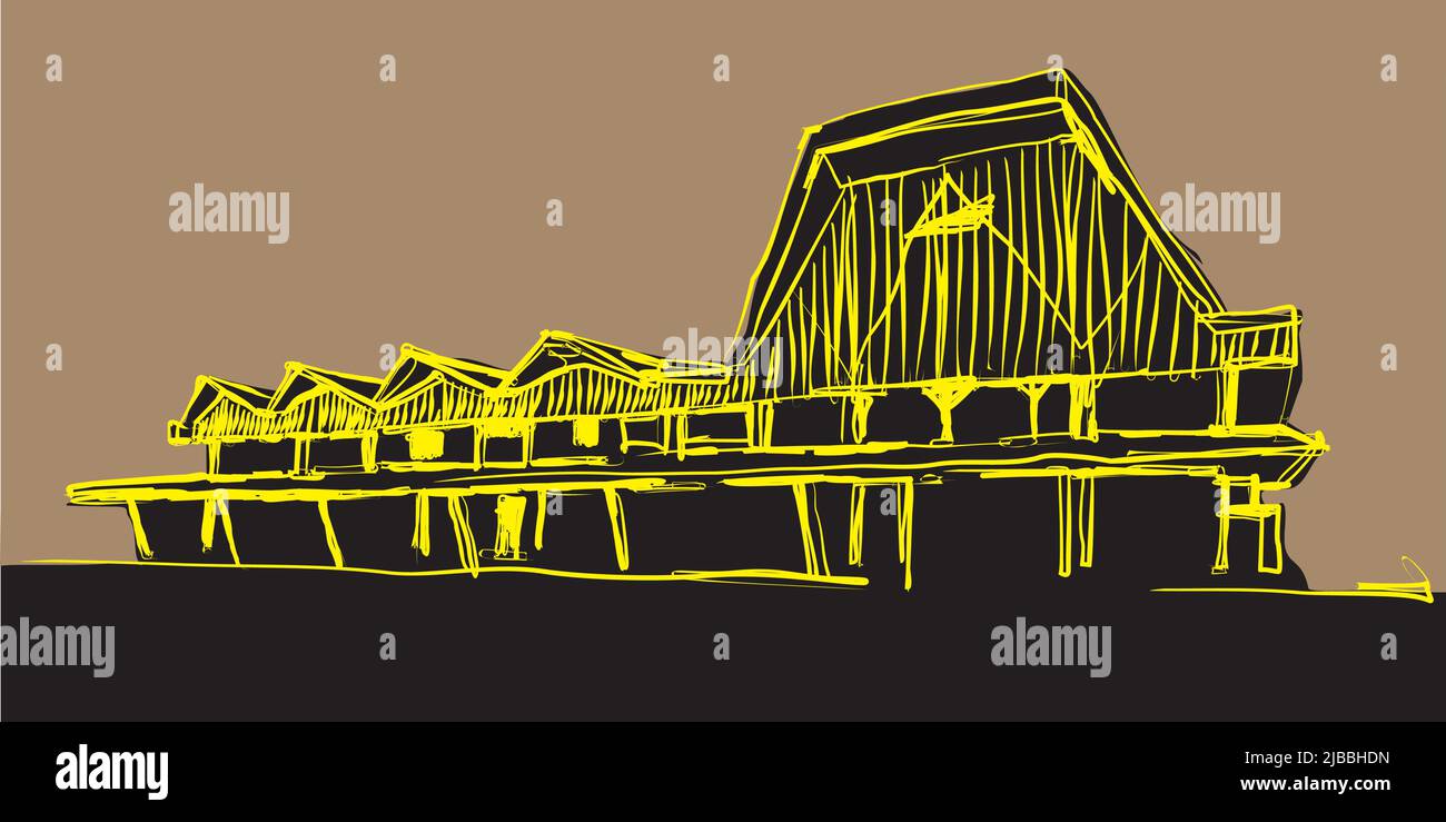 Freehand sketch of Malang city train station, East Java, Indonesia ...