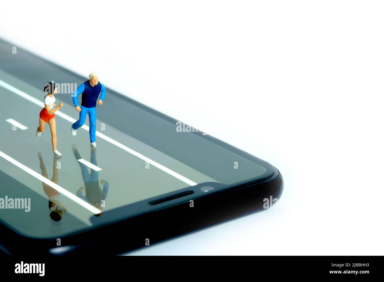 Running and jogging tracking app concept. A men and women running above ...