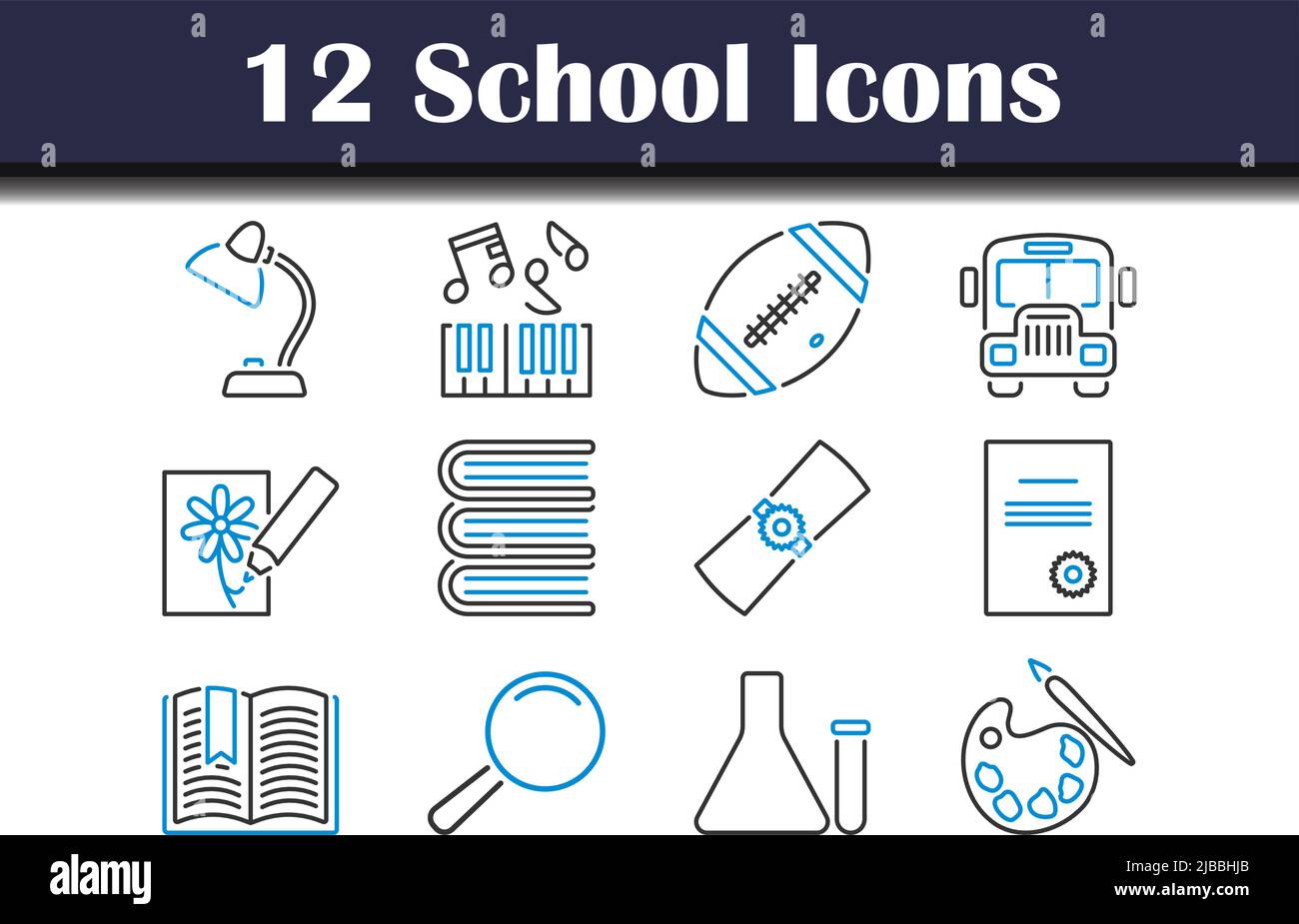 School Icon Set. Editable Bold Outline With Color Fill Design. Vector ...