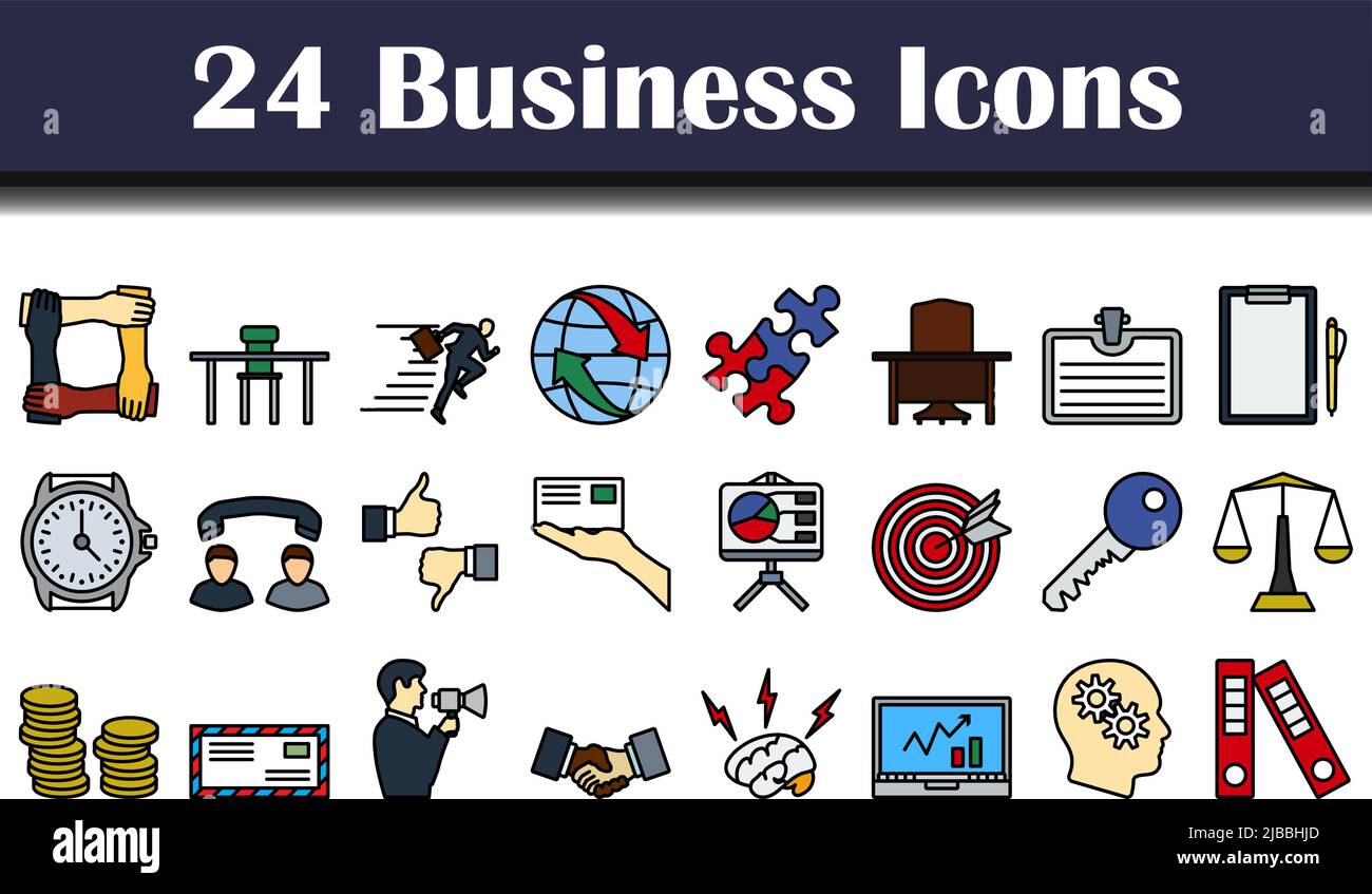 Business Icon Set. Editable Bold Outline With Color Fill Design. Vector ...