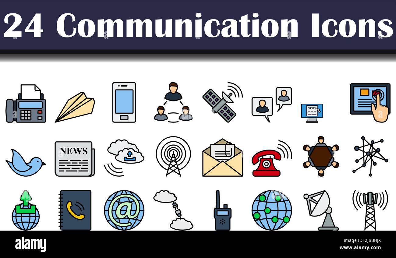 Communication Icon Set. Editable Bold Outline With Color Fill Design ...