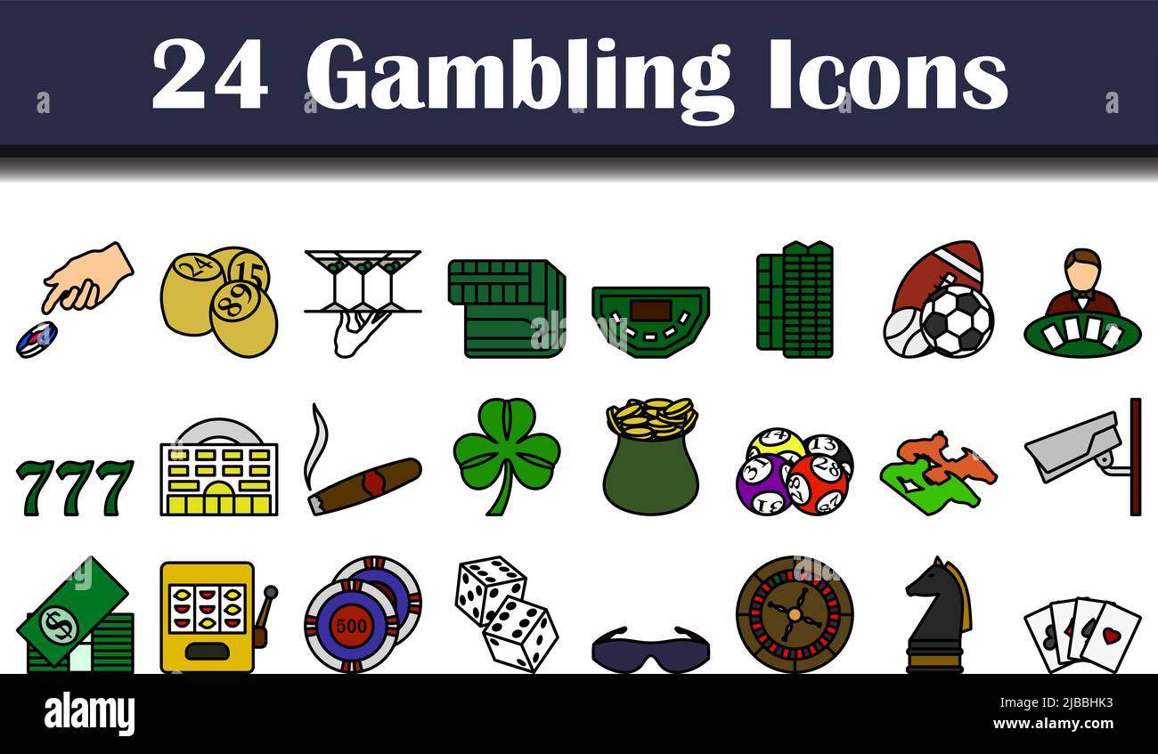 Gambling Icon Set. Editable Bold Outline With Color Fill Design. Vector ...