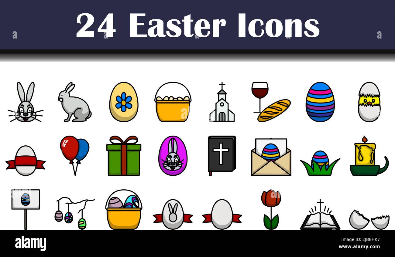 Easter Icon Set. Editable Bold Outline With Color Fill Design. Vector ...