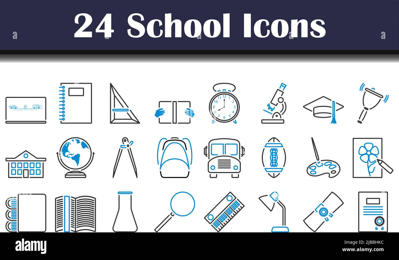 School Icon Set. Editable Bold Outline With Color Fill Design. Vector ...