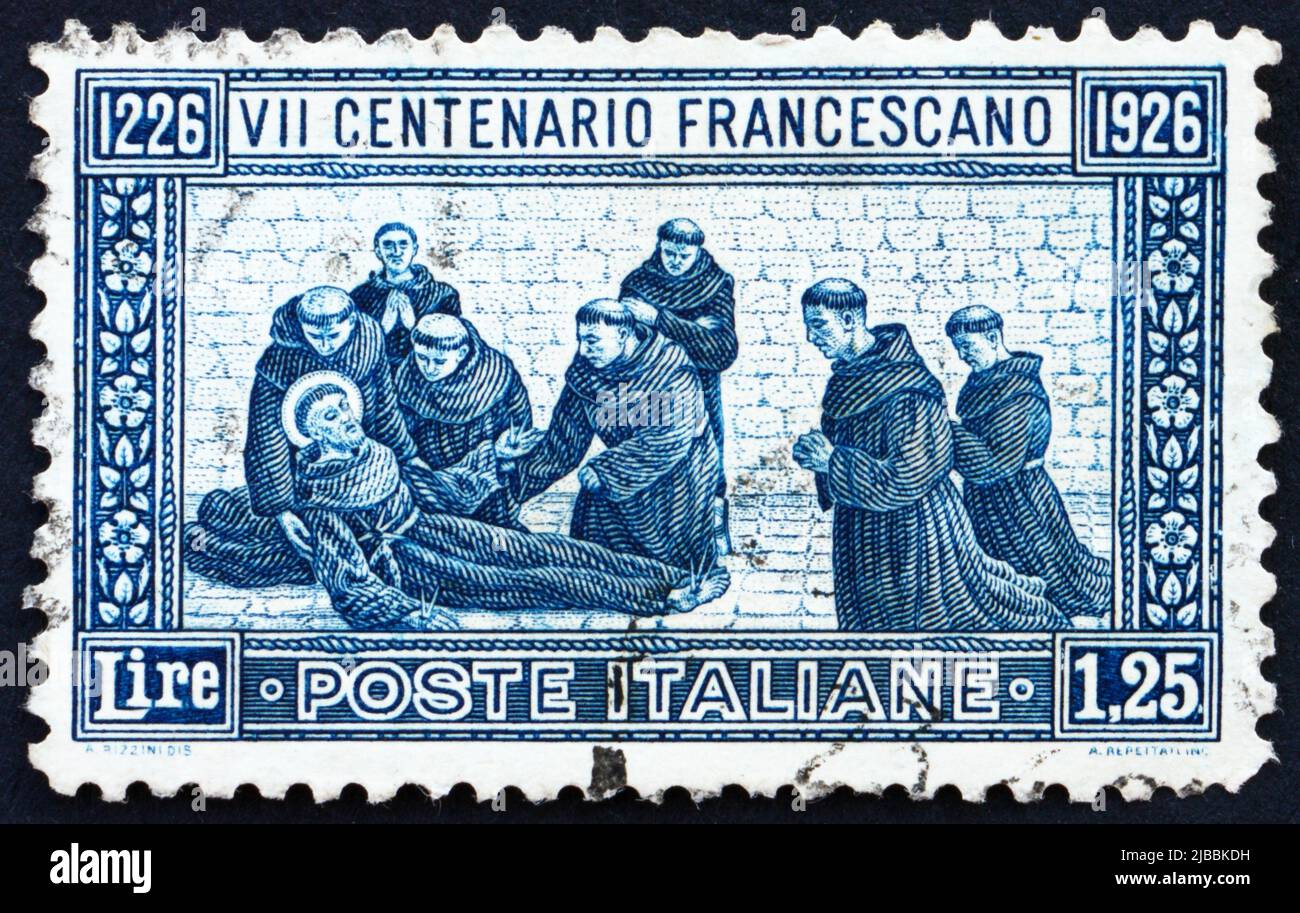 ITALY - CIRCA 1926: a stamp printed in the Italy shows St. Francis ...