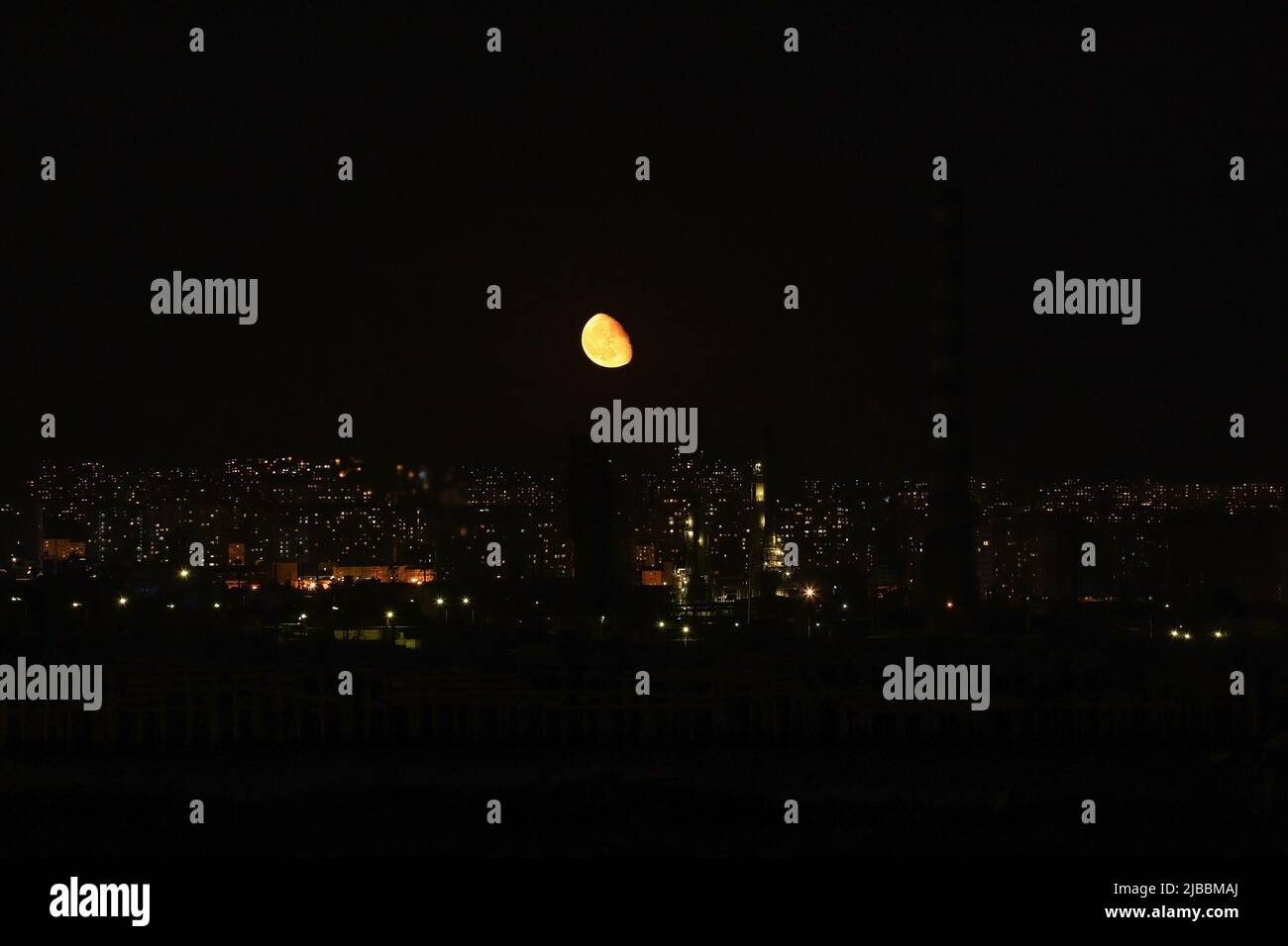 The moon comes out beautifully over the city. Baku. Azerbaijan Stock ...