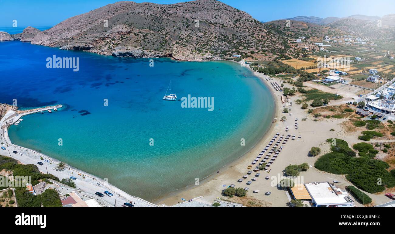 Aerial view of Galissas beach at the west coast of Syros island Stock ...