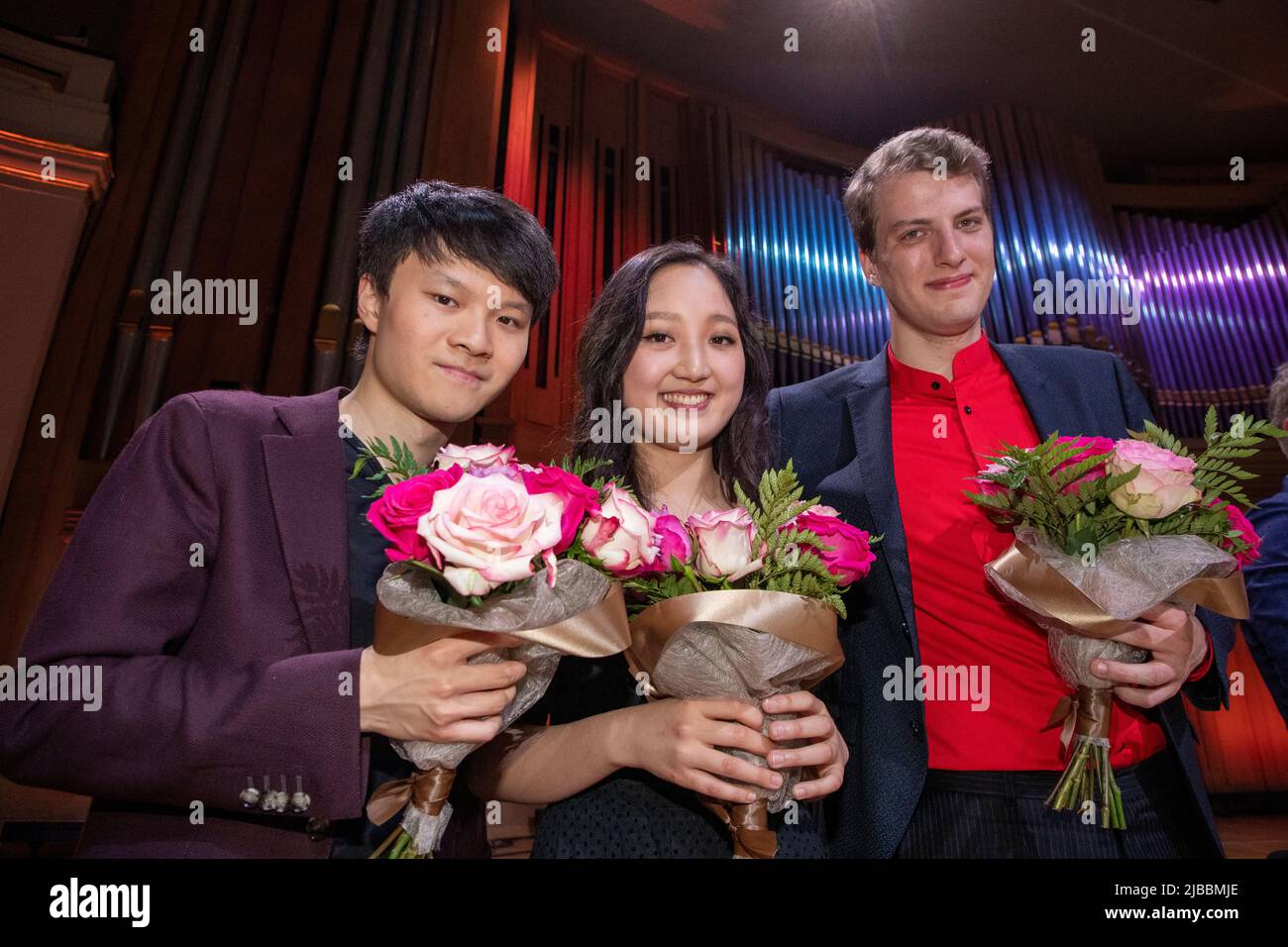 Second place Yibai Chen, winner Hayoung Choi and third place Marcel ...