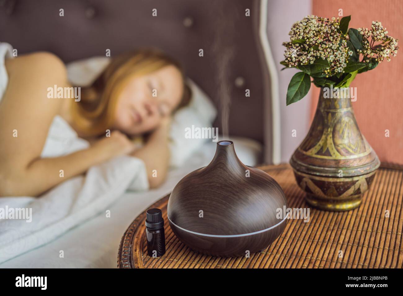 Aromatherapy Concept. Wooden Electric Ultrasonic Essential Oil Aroma ...