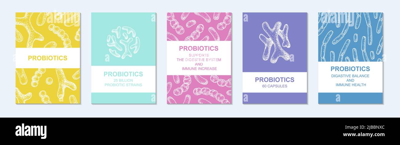 Set of hand drawn probiotics design for packaging and branding. Vector ...