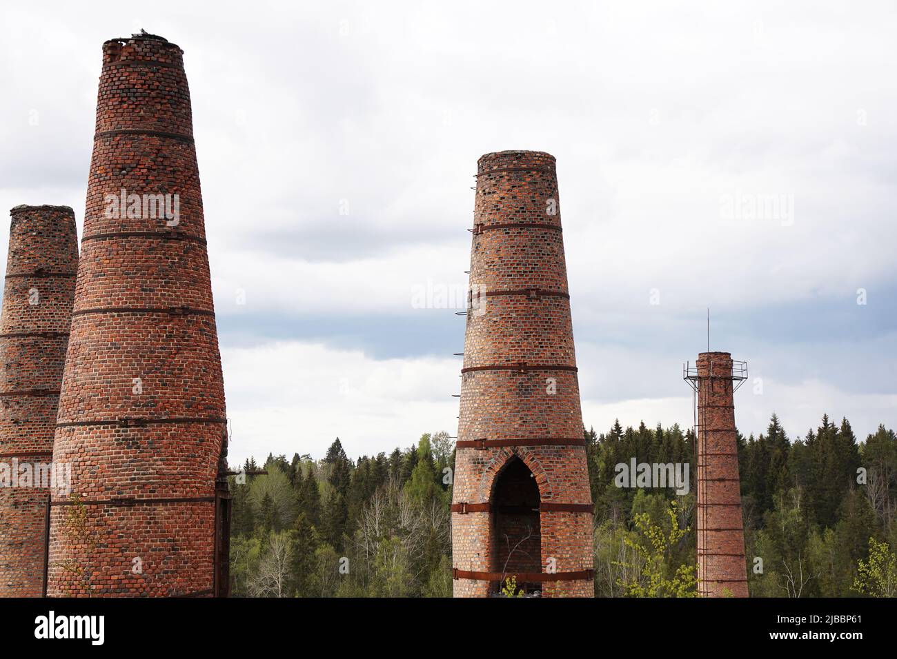 Lime kilns of an abandoned marble and lime factory on a cloudy day ...