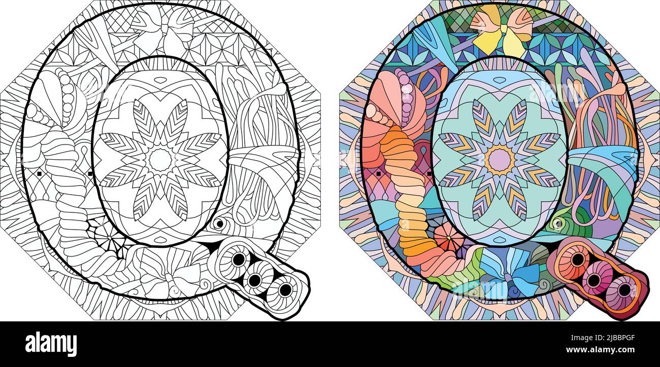 Letter Q monogram, engraving design on mandala for coloring. Vector ...