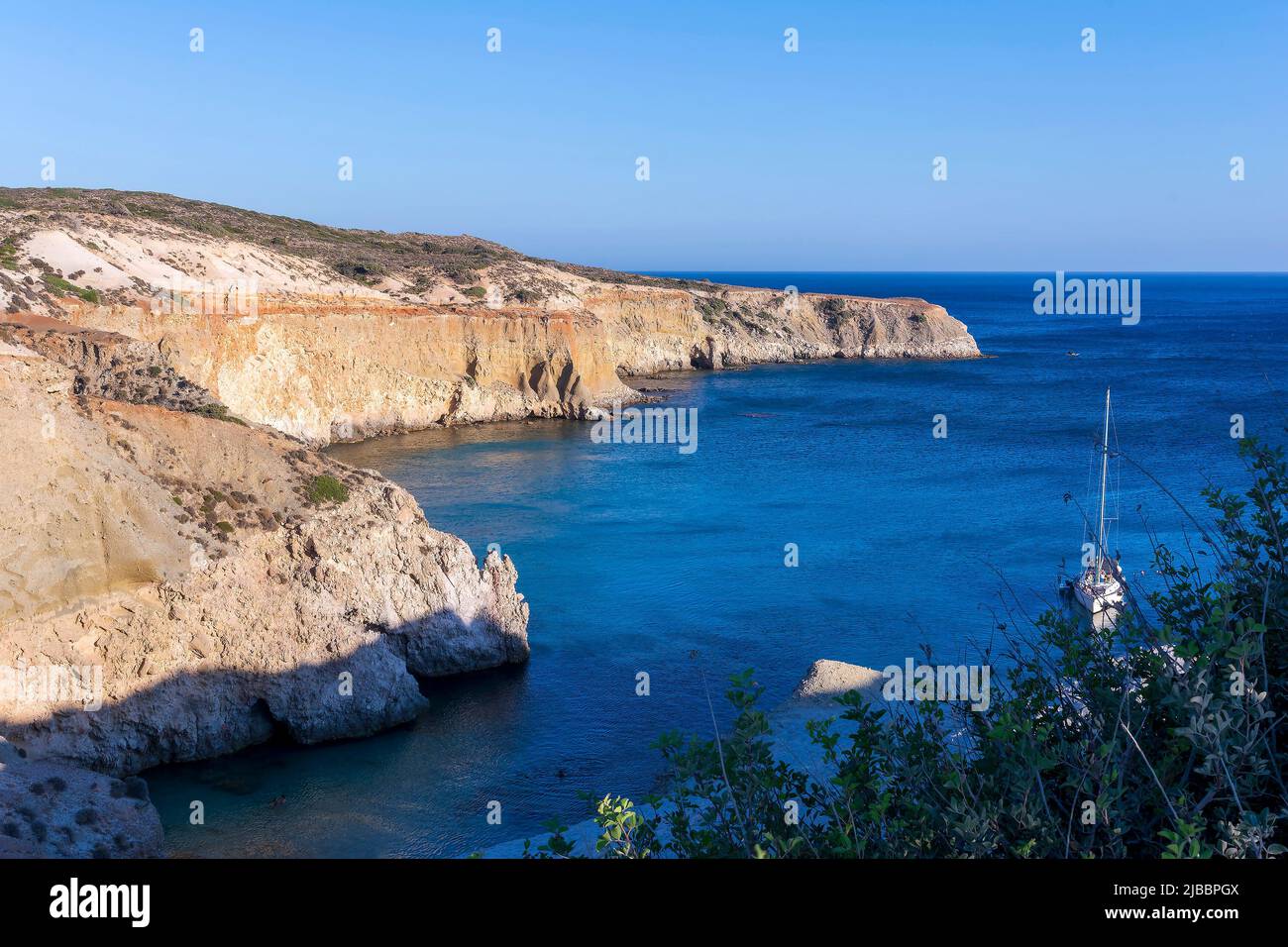 Tsigrado beach for a swim and relaxation at Milos, Greece Stock Photo ...