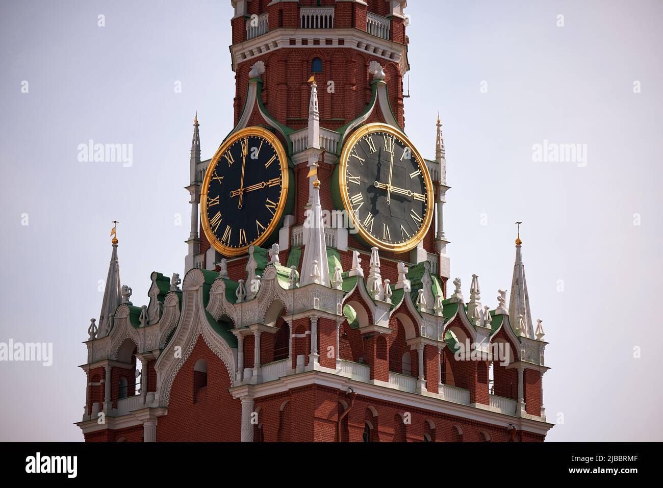 Spasskaya Tower of Moscow Kremlin. Famous chimes are the main clock of ...