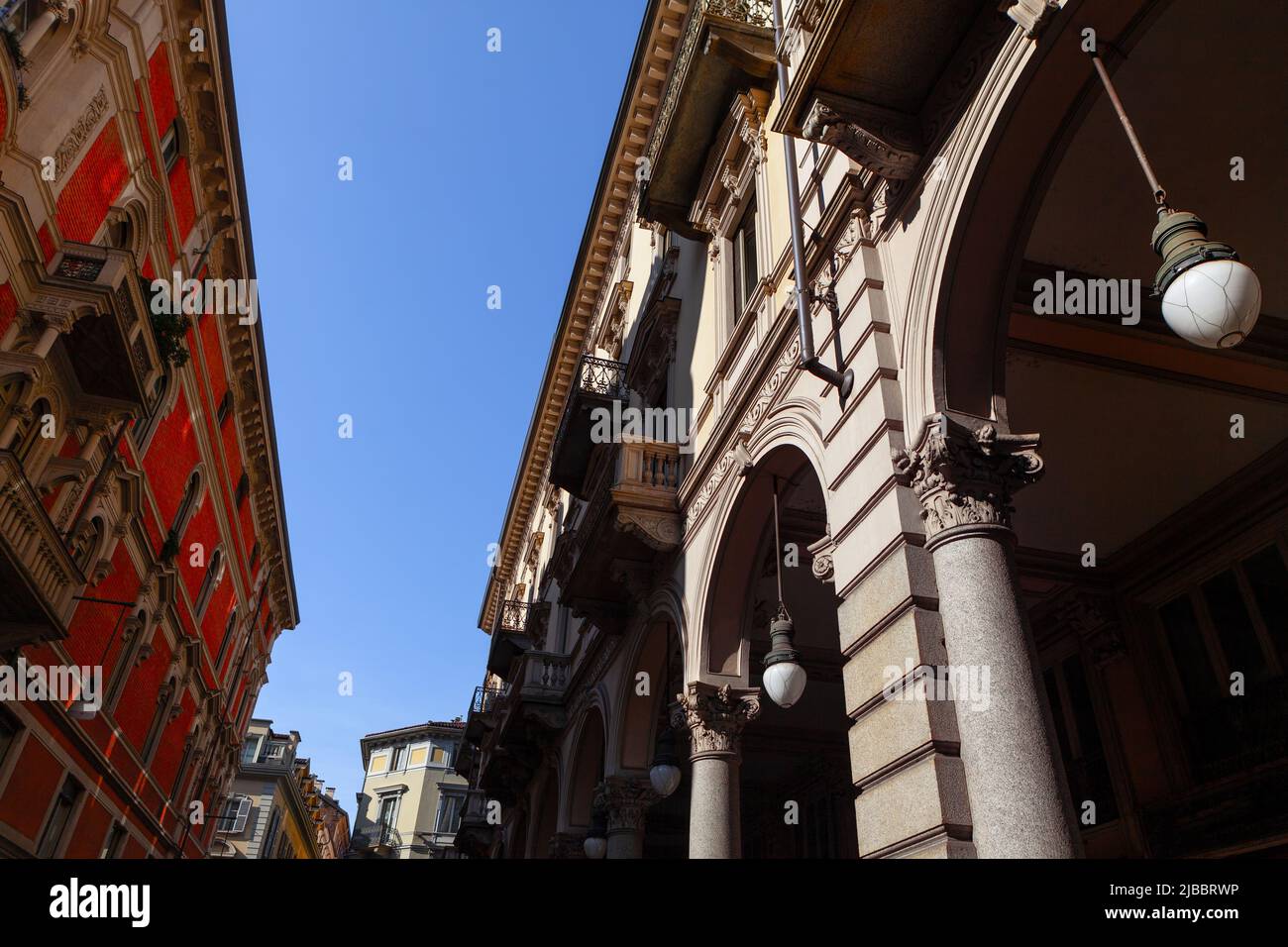 Arch gallery and architecture in Turin Italy. City street with archway ...
