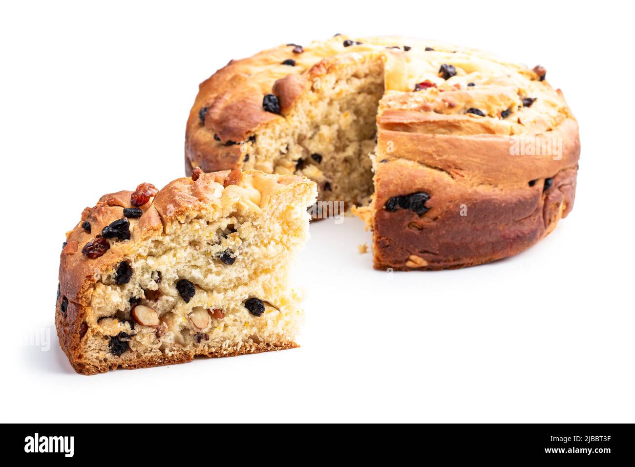 Homemade cake with raisins and nut isolated on white Stock Photo - Alamy