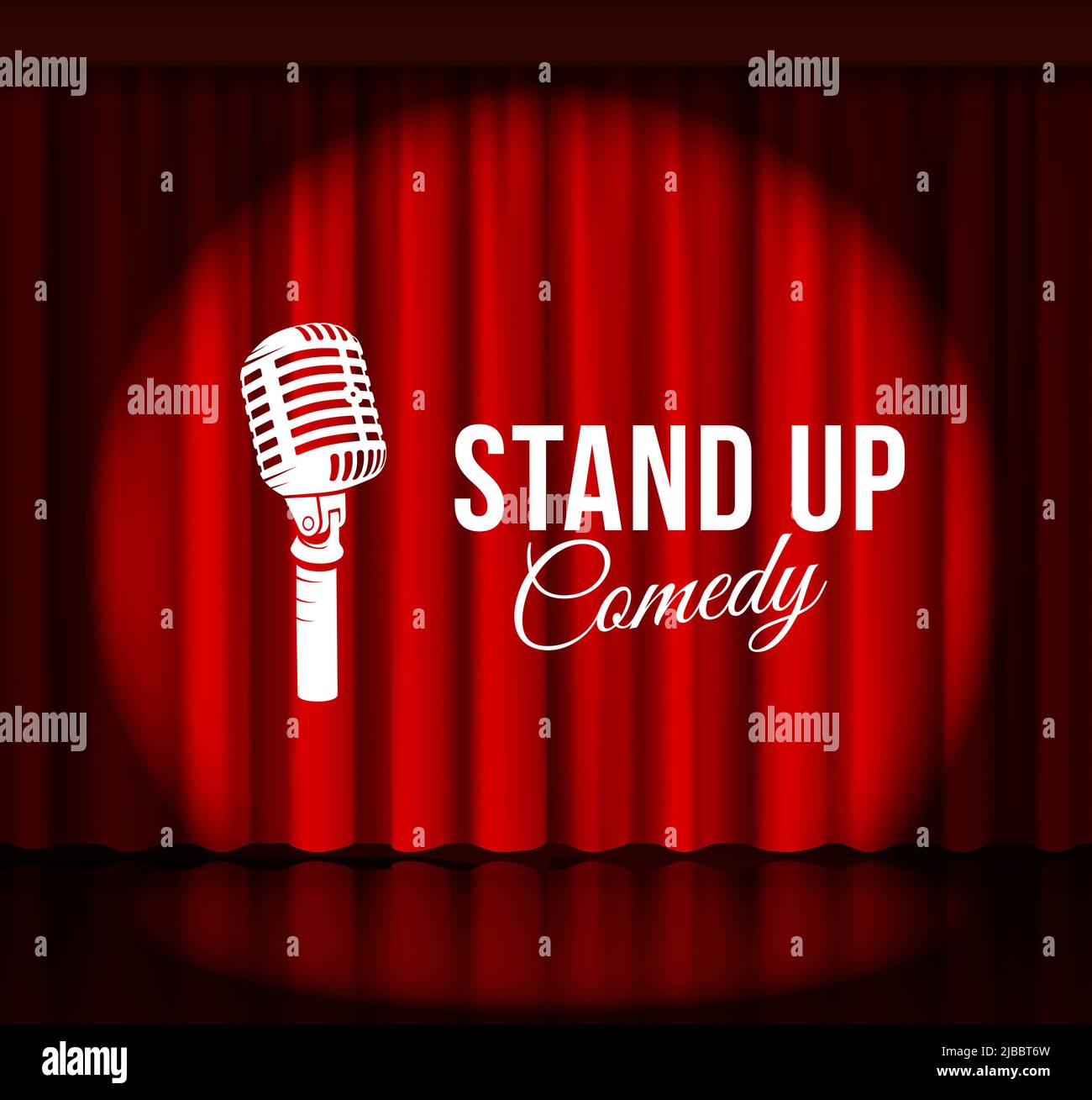 Stand up comedy vector concept with microphone and red curtain. Comedy ...