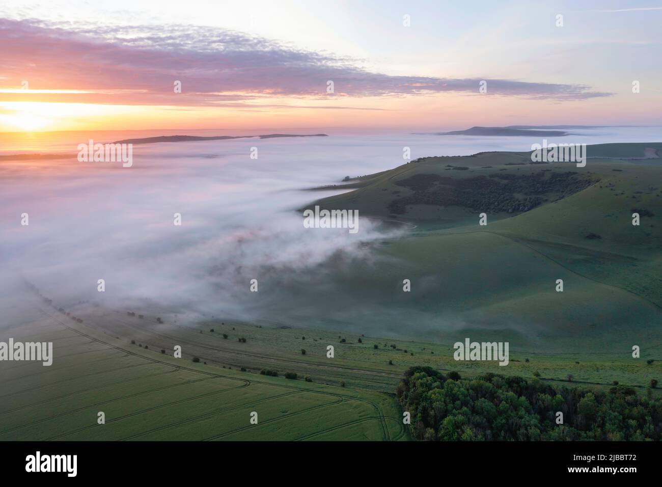 Beautiful drone landscape image of sea of fog rolling across South ...