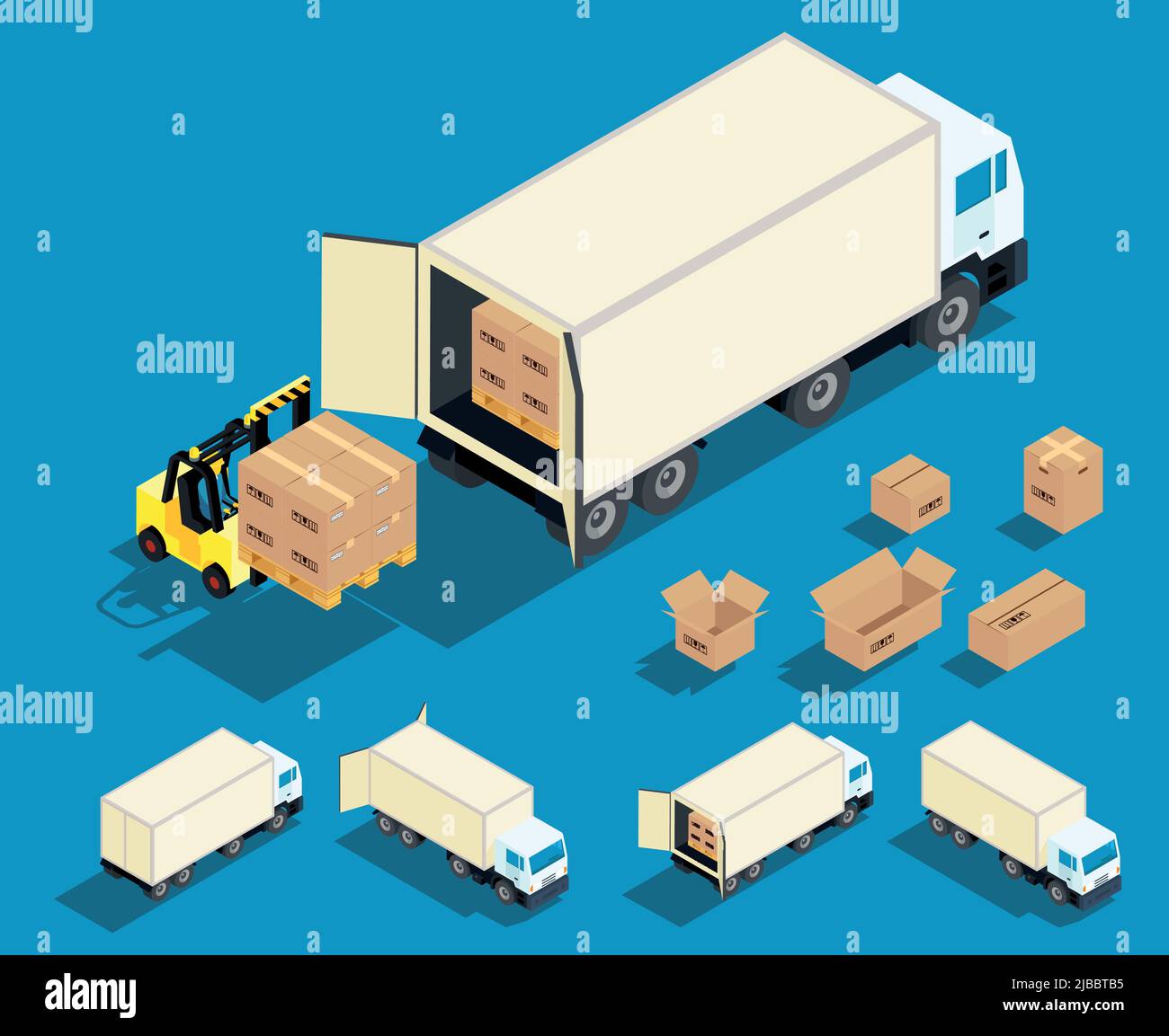 Loading cargo in the truck isometric vector illustration. Delivery ...