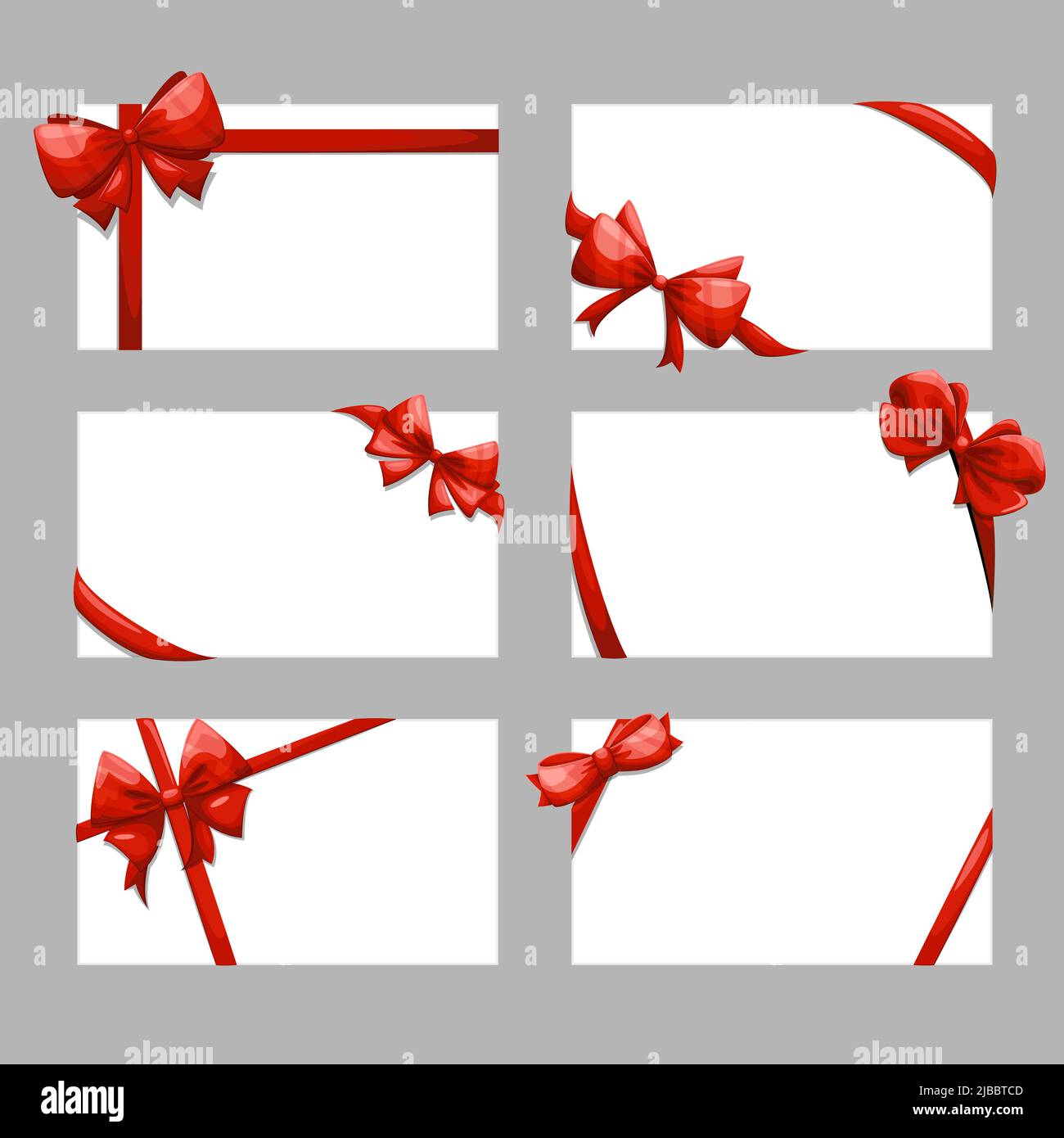 Gift cards with bows vector set. Red bow on card, design of bow for ...