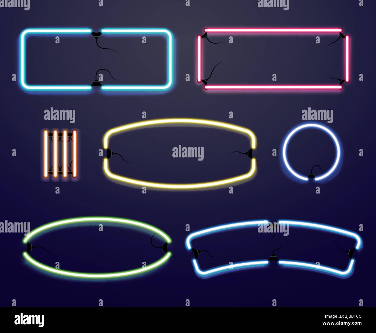 Neon light borders. Vector illuminated frames, bright line for ...