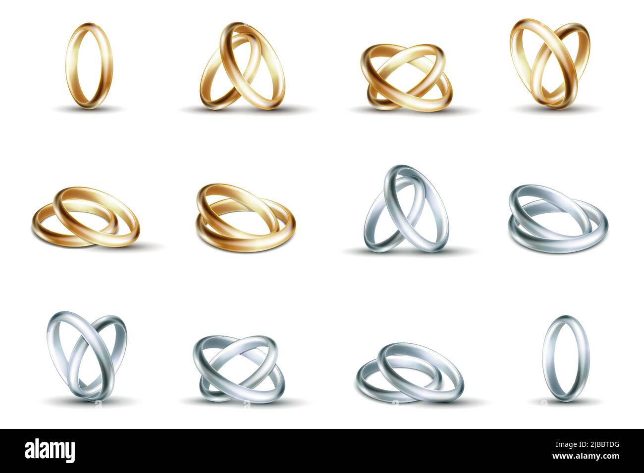 Vector wedding rings. Gold and silver wedding rings isolated on white background illustration ...
