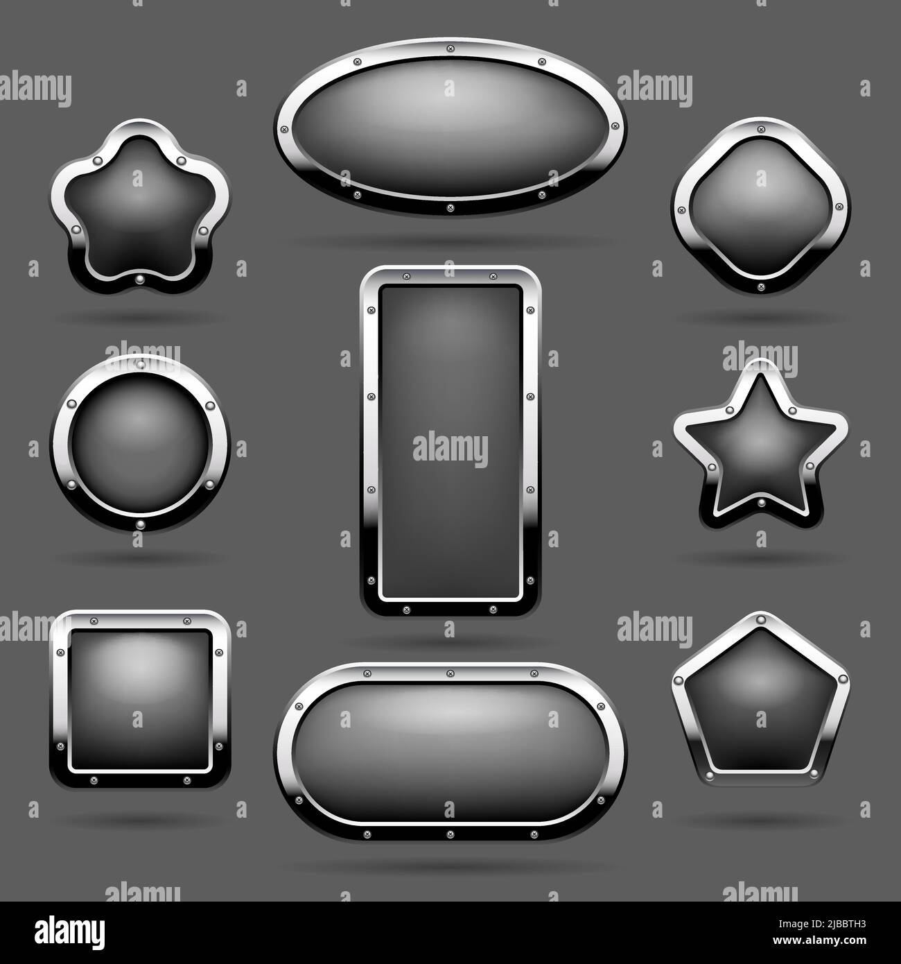 Chrome frames or metal panel buttons with frames vector illustration ...
