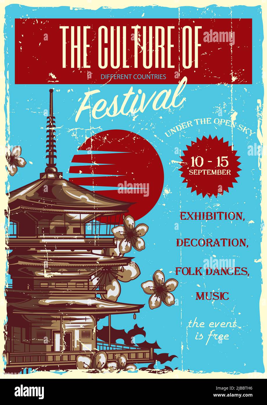 T-shirt label design with illustration of japanese temple Stock Vector ...