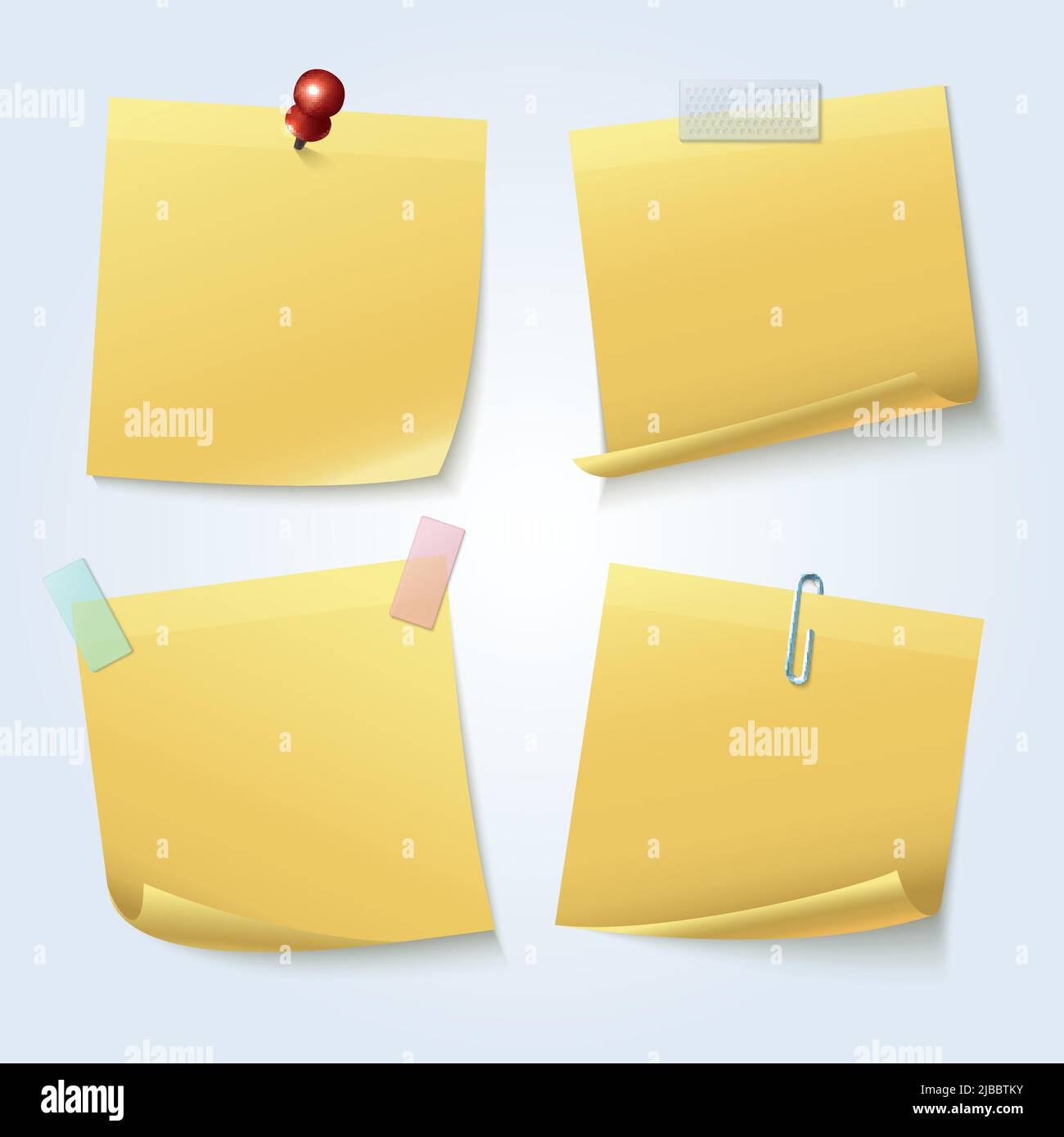 Sticky note pages, yellow papers vector set. Sticker for office ...