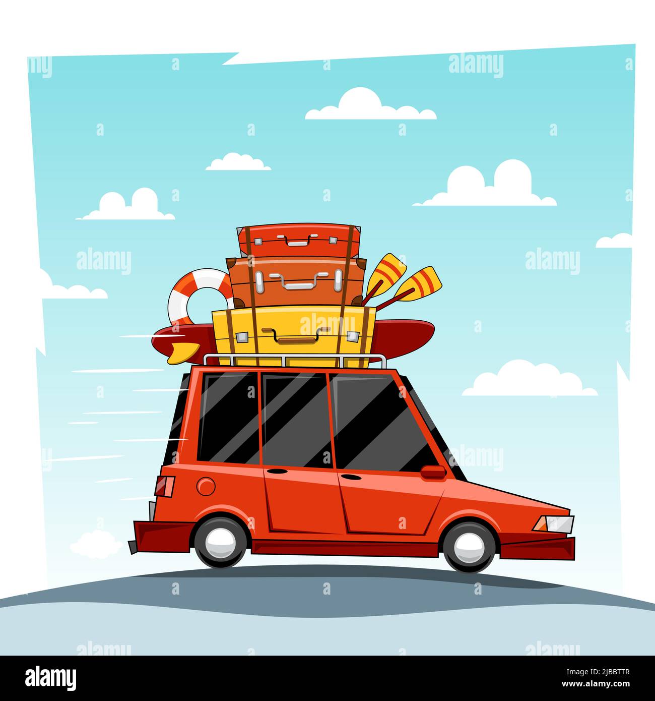 Car vacation vector illustration. Cartoon summer traveling trip objects ...