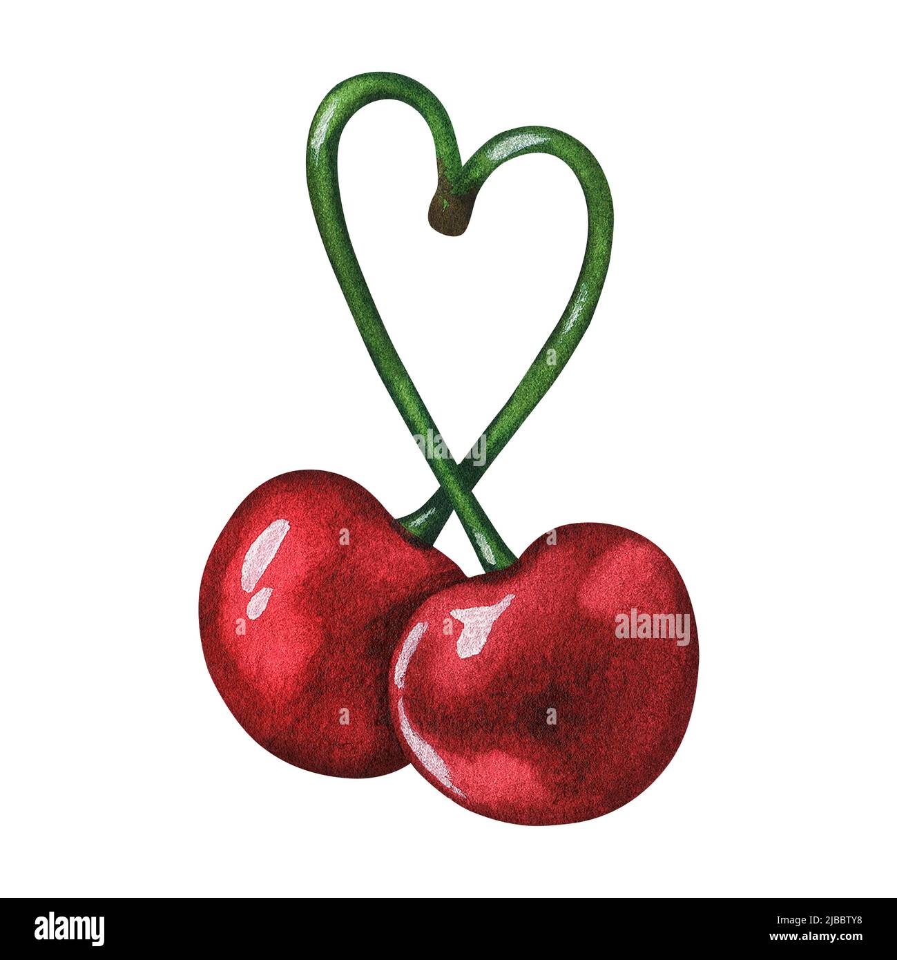 Two cherries in the shape of a heart. Watercolor illustration. Isolated ...