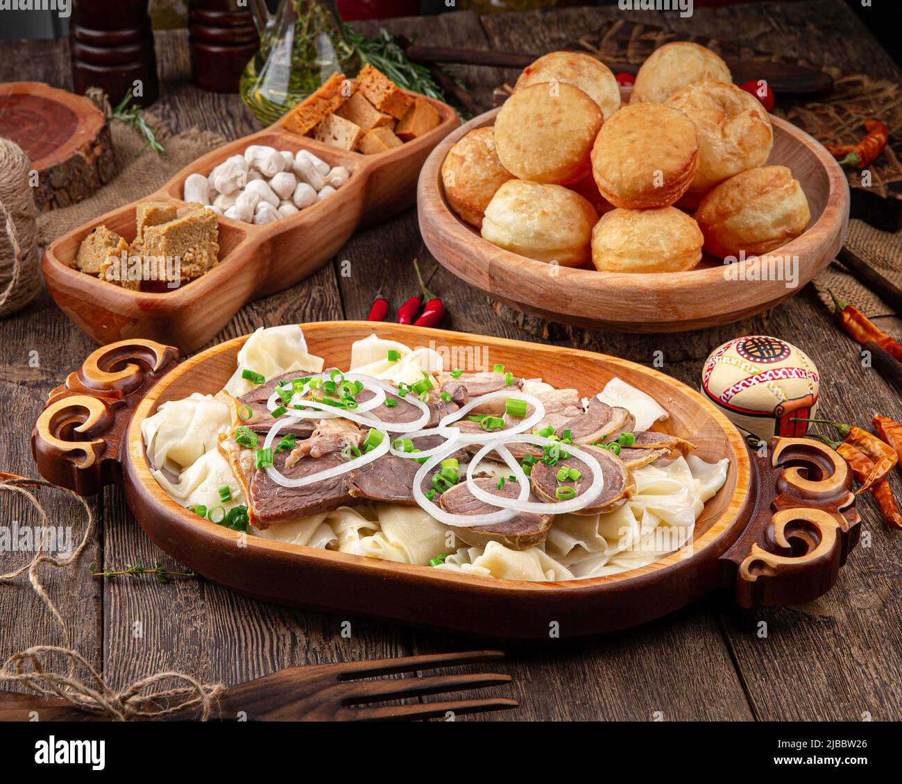 Kazakh national traditional cuisine dishes Stock Photo - Alamy